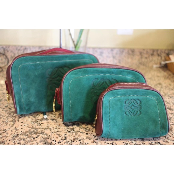 Loewe | Bags | Loewe 846 3 Pc Olive Green Suede Cosmetic Bags Pu16 ...
